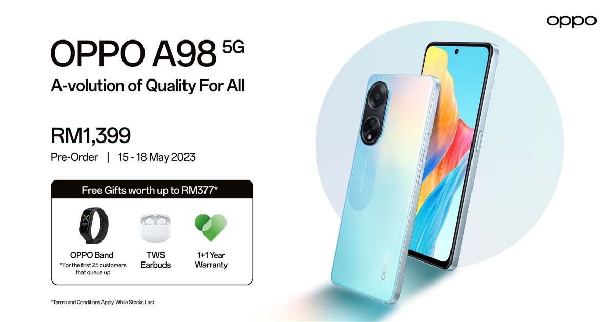 OPPO A98 5G price at RM1,399 in Malaysia